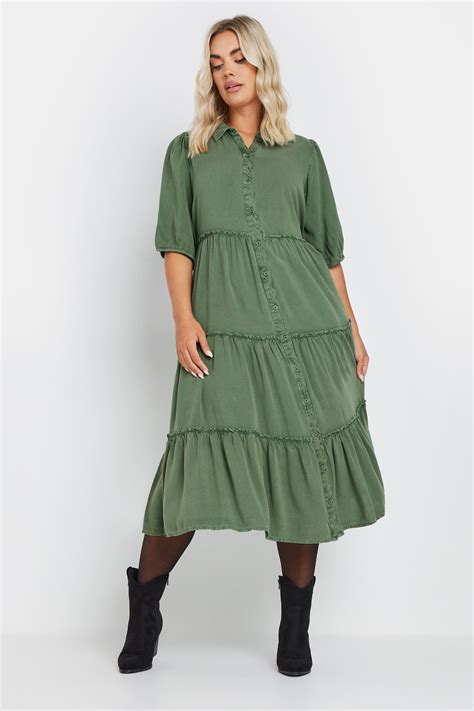 Yours Plus Size Green Short Sleeve Tiered Midi Dress Yours Clothing