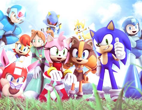 Sonic Mega Man Worlds Unite 2048 X 2048 Ipad Wallpaper Download