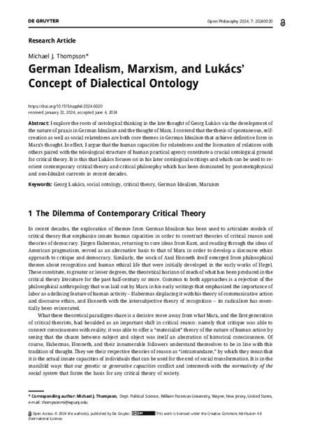 Pdf German Idealism Marxism And Lukács Concept Of Dialectical Ontology