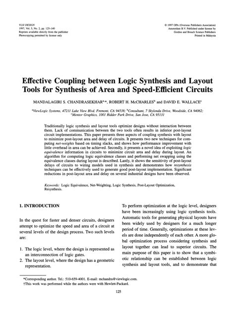 Pdf Effective Coupling Between Logic Synthesis And Layout Tools For