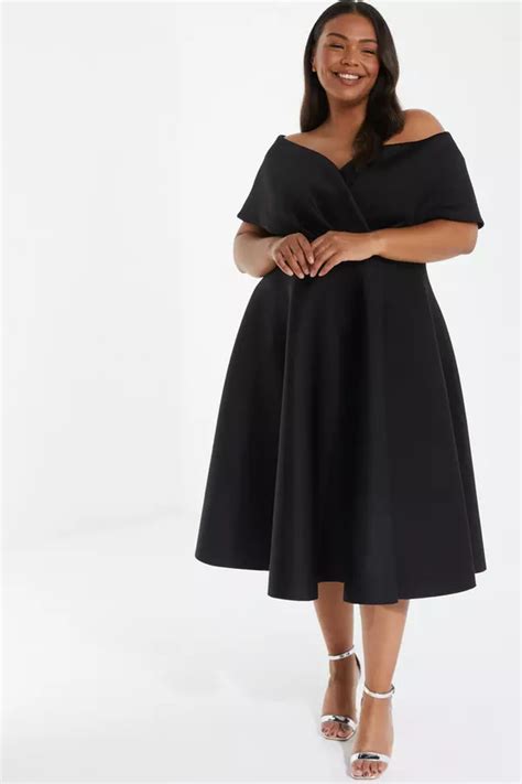 Curve Black Bardot Midi Dress Quiz Clothing