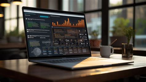 Laptop With Stock Charts On The Screen On The Table Generative Ai Stock Illustration