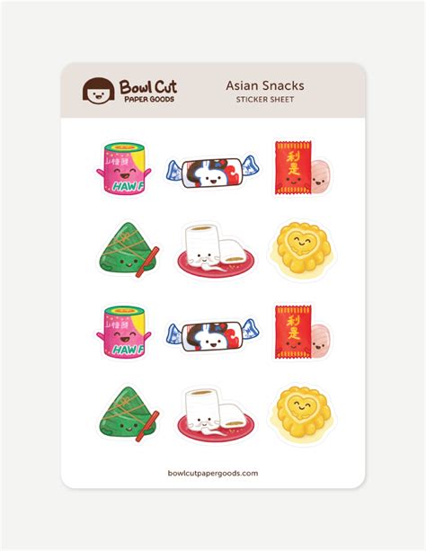 Asian Snacks Sticker Sheet Bowl Cut Paper Goods
