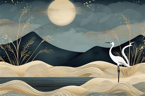 Premium Photo Art Landscape Background With Gold Texture Vector Japanese Hand Drawn Wave