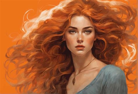 Premium Vector Beautiful Red Haired Woman With Long Brown