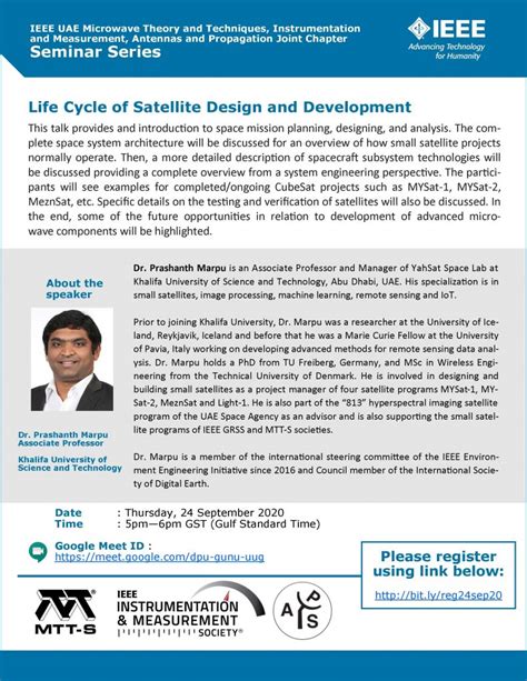 Ieee Webinar Life Cycle Of Satellite Design And Development By Dr Prashanth Marpu Khalifa