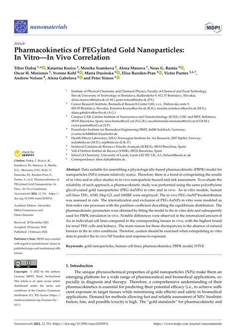Pdf Pharmacokinetics Of Pegylated Gold Nanoparticles In Vitro—in