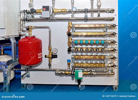 Water Pipeline Input Unit With Pressure Gauges Stock Image Image Of