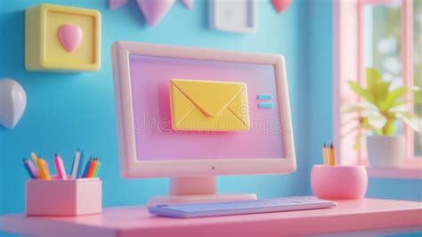 Colorful Workspace With A Playful Computer Setup And Cheerful Decor Features Ai Generated Stock