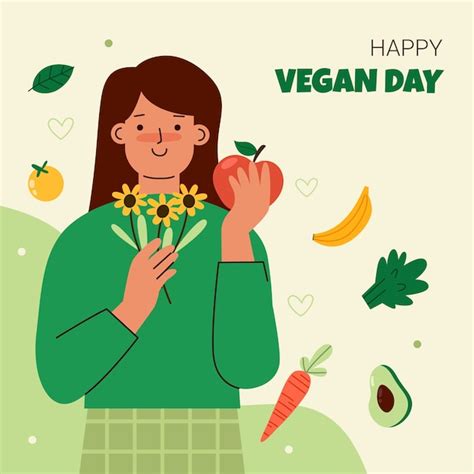 Ilustración Plana Para La Celebración Del Día Mundial Del Vegano