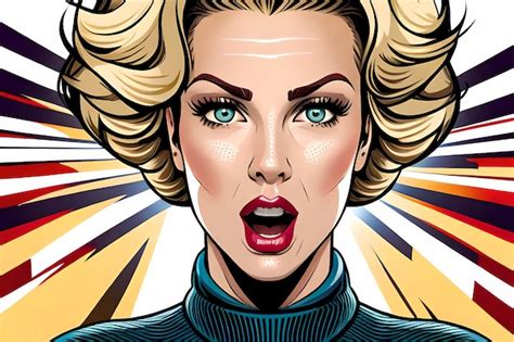 Premium Photo Pop Art Portrait Of Surprised Young Cute Blond Woman Comic Book Style Generative