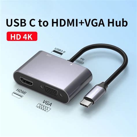 Jual Adaptor Konverter Type C To HDMI 4k VGA PD Charging USB 3 0 4 In 1 Adapter Monitor TV