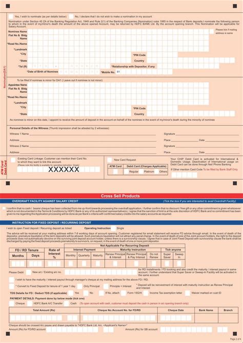 HDFC Bank Salary Account Opening Form In PDF Download