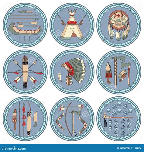 Nine Native American Labels Cartoon Vector 32263939