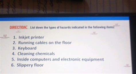 Direction List Down The Types Of Hazards Studyx