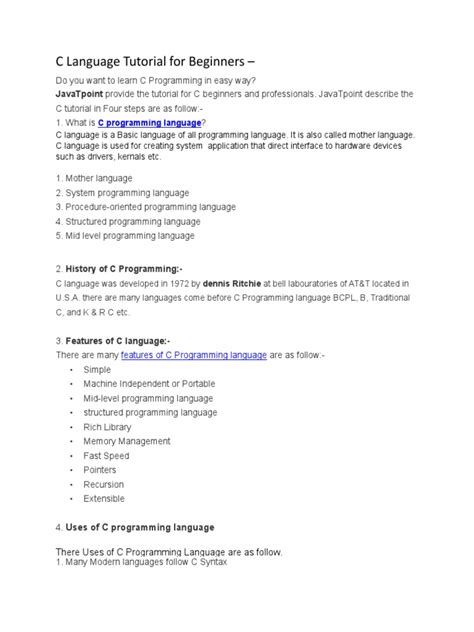 C Language Tutorial For Beginners Pdf