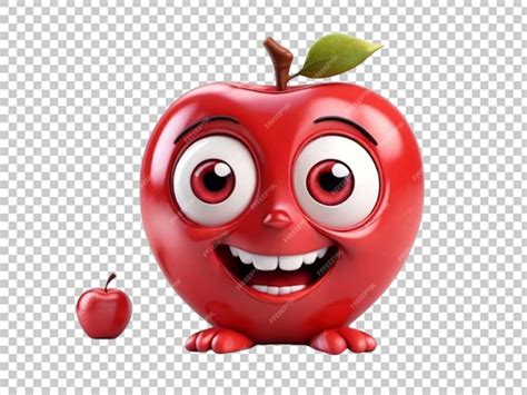 Premium Psd 3d Red Apple Funny Cartoon With Smiley Face