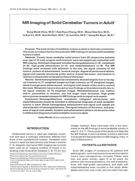 1995 Mr Imaging Of Solid Cerebellar Tumors In Adult Pdf Magnetic