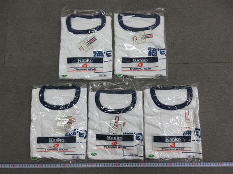 【未使用】m【10 16】 6 衣料品店在庫品 カンコー 体育着 体操着 半袖シャツ Lサイズ 5点まとめて 白×花紺 学校ジャージ 酒匂