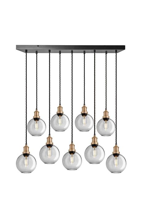 Lighting Brooklyn Tinted Glass Globe 9 Wire Cluster Lights 7 Inch Smoke Grey Brass Holder