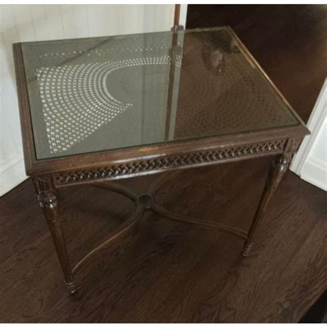 Glass Topped Cane And Carved Wood Side Table Chairish