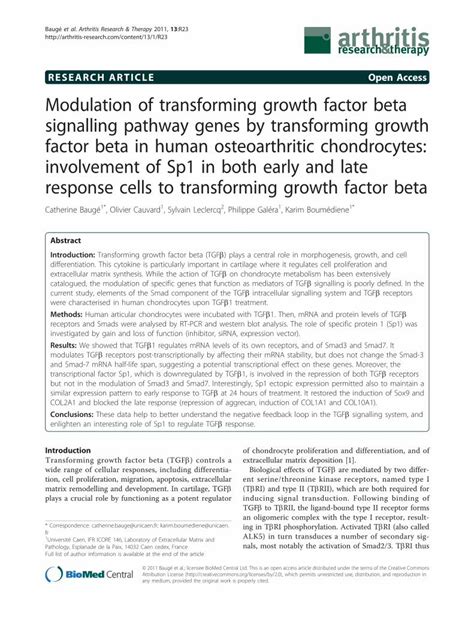 Pdf Modulation Of Transforming Growth Factor Beta Signalling Pathway