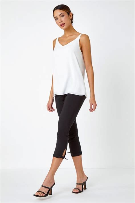 Trousers Elastic Waist Tie Hem Cropped Trousers Roman