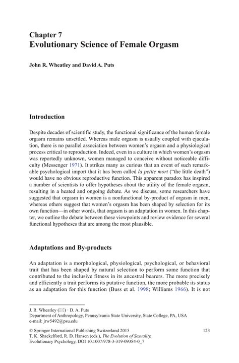 Pdf Evolutionary Science Of Female Orgasm