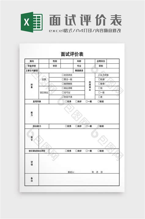 面试评价表模板2下载 包图网