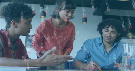 Image Of Data Processing Over Diverse Colleagues Having Meeting In