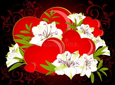 Beau Bouquet De Lis Avec Des Coeurs Illustration De Vecteur