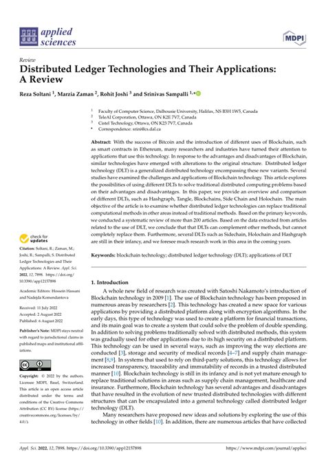 pdf distributed ledger technologies and their applications a review