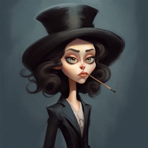 Arte Caprichosa De Jogo D De Uma Garota Fumando Um Cigarro E Um Chap U Preto Foto Premium