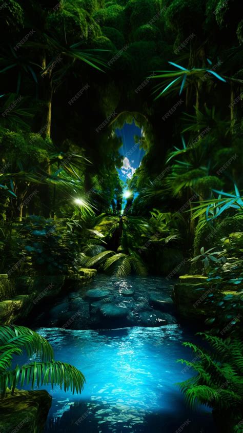 Premium Photo There Is A Stream Running Through A Jungle With Trees