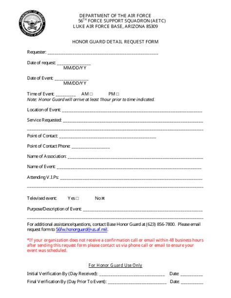 Honor Guard Detail Request Form Fill Out Sign Online And Download