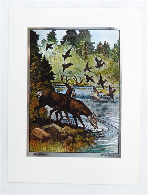 Vintage 1960s R H Palenske Bit Of Paradise Color Foil Etch Print
