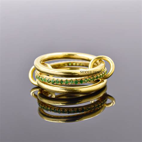 925 Silver Multi Connector Band Ring Tsavorite And Plain Link Band
