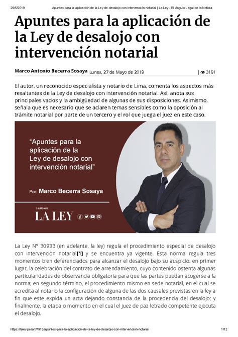 Apuntes Para La Aplicación De La Ley De Desalojo Con Intervención