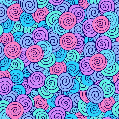 Premium Vector Doodle Seamless Pattern Of Circle Doodle Pattern Spiral Background Pink Blue