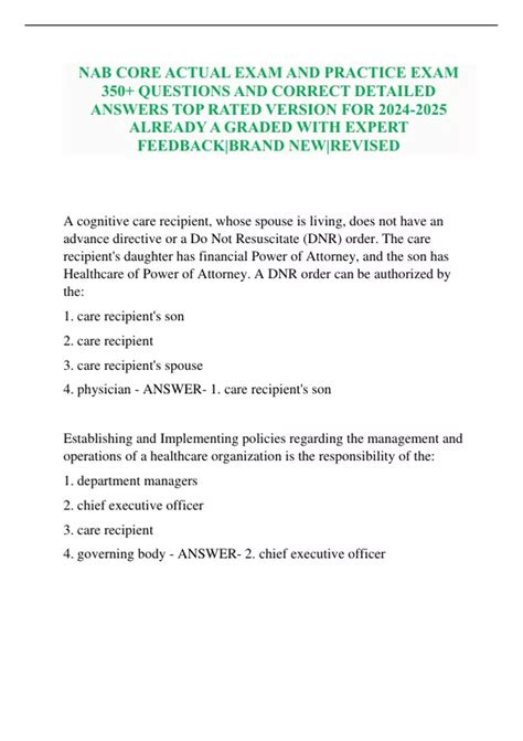 NAB CORE ACTUAL EXAM AND PRACTICE EXAM QUESTIONS AND CORRECT DETAILED ANSWERS TOP RATED