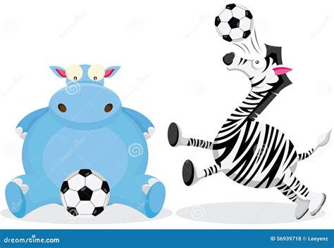 Hippo And Zebra Play With Soccer Ball Stock Vector Illustration Of