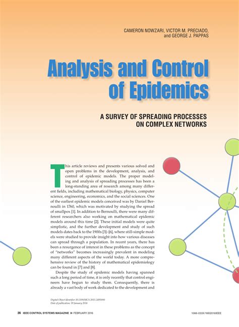 pdf analysis and control of epidemics a survey of spreading