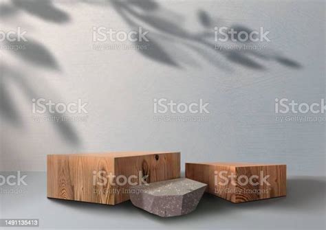 나무 전시 연단 그룹 받침대 베이지 화장품 쇼케이스 열대 휴가 3d 배경입니다 나뭇잎이 있는 가지 그림자 3d 렌더링 0명에
