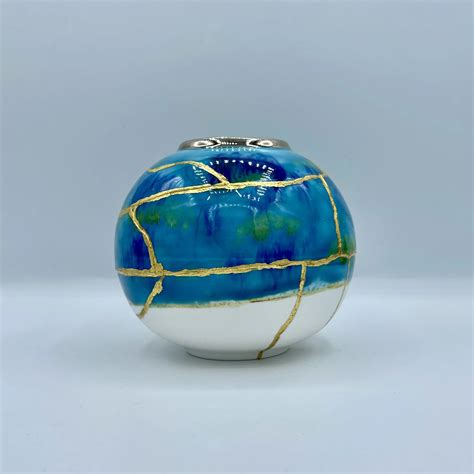 Kintsugi Turquoise And Cobalt Sea Globe — Blackbird Ceramics