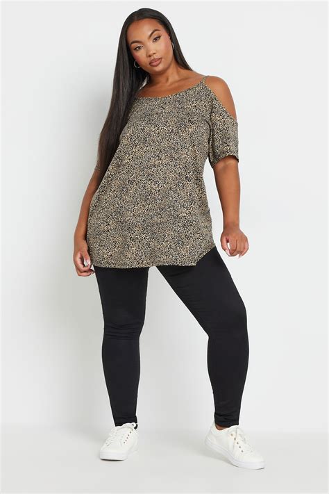 Yours Plus Size 2 Pack Brown And Black Leopard Print Cold Shoulder Tops