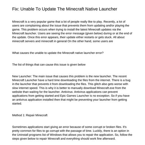 Fix Unable To Update The Minecraft Native Launchermqgrw Pdf Pdf DocDroid