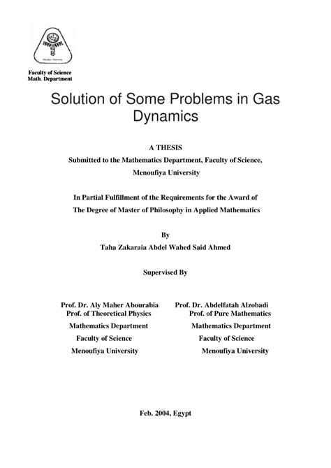 Pdf Solution Of Some Problems In Gas Dynamics