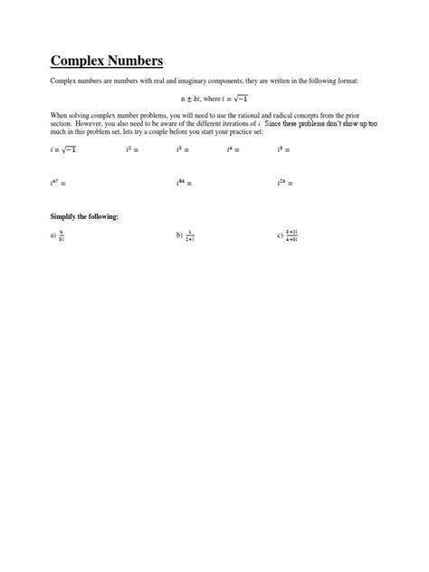 complex numbers simplify the following pdf