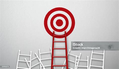 군중에서 눈에 띄고 다른 창조적 인 아이디어 개념을 생각하십시오 목표 목표에 높은 목표로 성장을 성장 하는 가장 긴 붉은 색