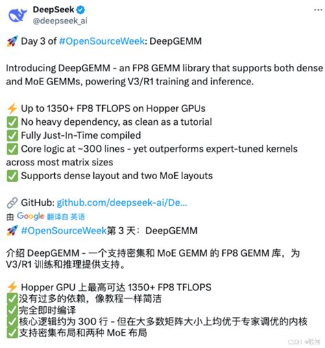 Deepseek开源周day3：deepgemm 深度学习计算新标杆，300行代码释放fp8极致性能，全面加速moe大模型训练推理人工智能